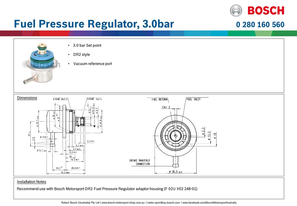 Bosch Fuel Pressure Regulator, 3.0bar – CI Performance Parts