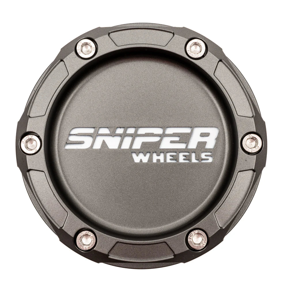 Sniper Wheels Matt Gun Metallic Centre Cap White Lettering – CI ...